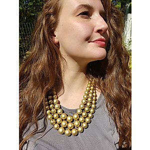 Rosemarie & Jubalee Women's 3 Colorful Multi Strands Simulated Pearl Necklace And Earrings Jewelry Gift Set, 18"+3" Extender (Metallic Matte Gold)