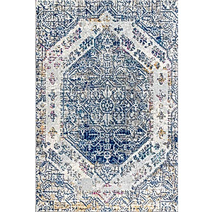 JONATHAN Y MDP203A-5 Modern Persian Boho Vintage Bohemian Indoor Area-Rug Country Easy-Cleaning Bedroom Kitchen Living Room Non Shedding, 5 ft x 8 ft, Cream,Blue