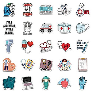 50Pcs Medical Stickers | Doctor Nurse Stethoscope Waterproof Vinyl Stickers | Cartoon Human Body Organ Anatomy Decals for Water Bottles, Laptop, Clipboard, Phone Case, Skateboard