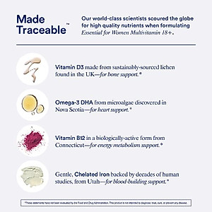 Ritual Multivitamin for Women 18+, Clinical-Backed Multivitamin with Vitamin D3 for Immune Support*, Vegan Omega 3 DHA, B12, Iron, Gluten Free, Non GMO, Mint Essenced, 30 Day Supply, 60 Capsules