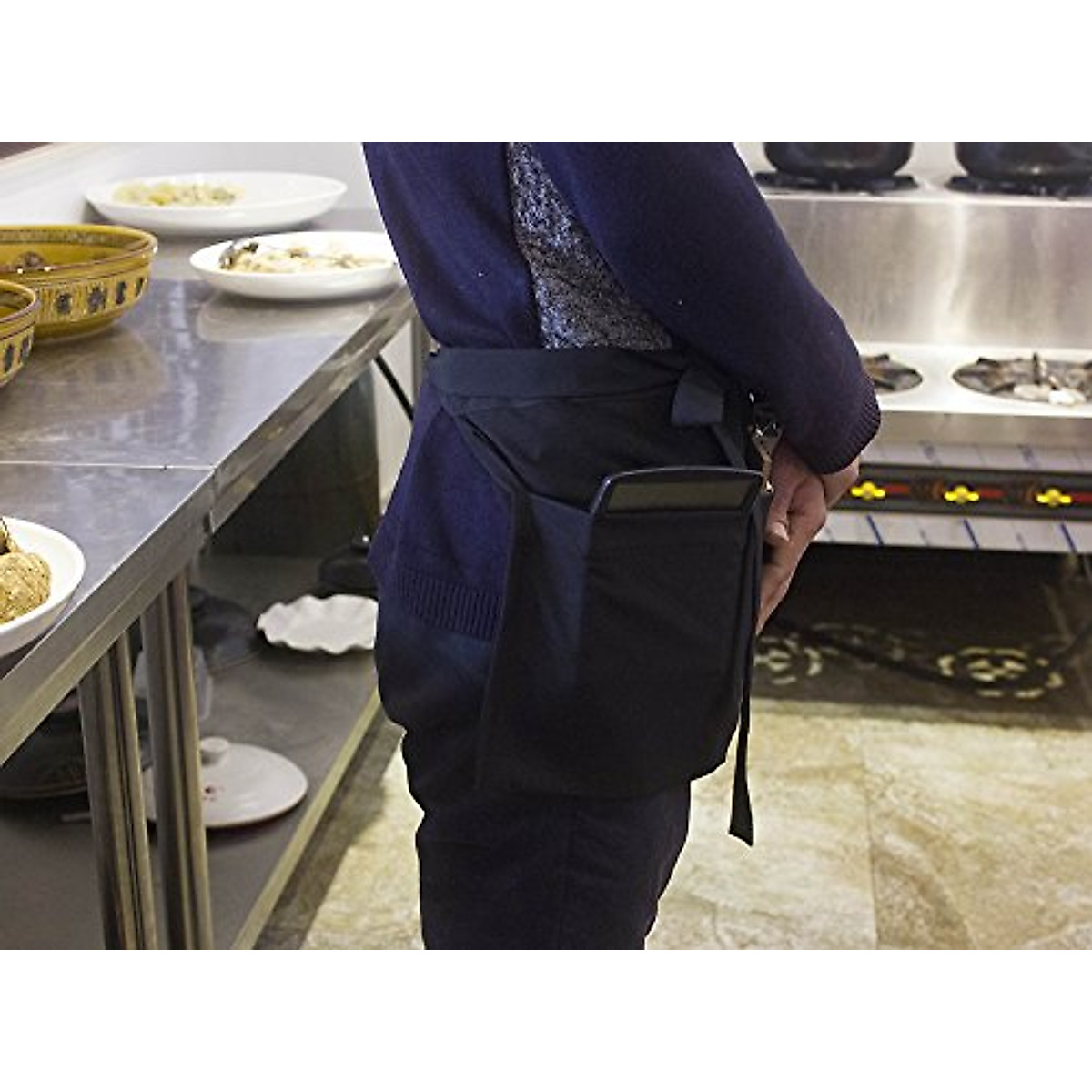 SEW UR LIFE (2 Set Resist Water 3 Big Pockets Waist Server Apron Kitchen Restaurant Bistro Cafe Bar Pub Cake Shop Bakery Unisex Half Aprons for Chef, Baker, Servers, Waitress, Waiter(Black)
