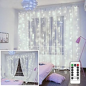 YEOLEH String Lights Curtain,USB Powered Fairy Lights for Bedroom Wall Party,8 Modes & IP64 Waterproof Ideal for Outdoor Wedding Decor (White,7.9Ft x 5.9Ft)