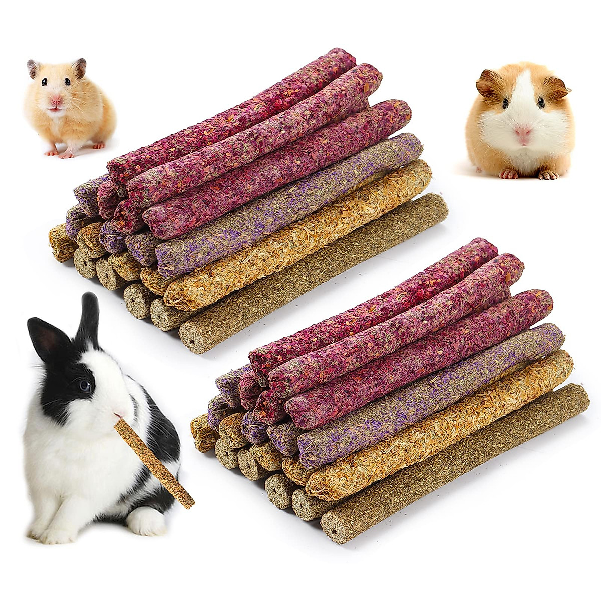 PStarDMoon Rabbit Chew Toys for Teeth, Timothy Grass Carrot Sticks for Guinea Pig Hamster Chinchilla Squirrel Bunny Small Rodent Animals (40 pcs)