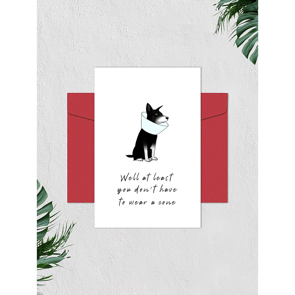 Heollaok Funny Recovery Card for Him Her, Humorous Get Well Soon Card for Friends, Well at Least You Don't Have to Wear a Cone Card, Cute Pug Cone Card