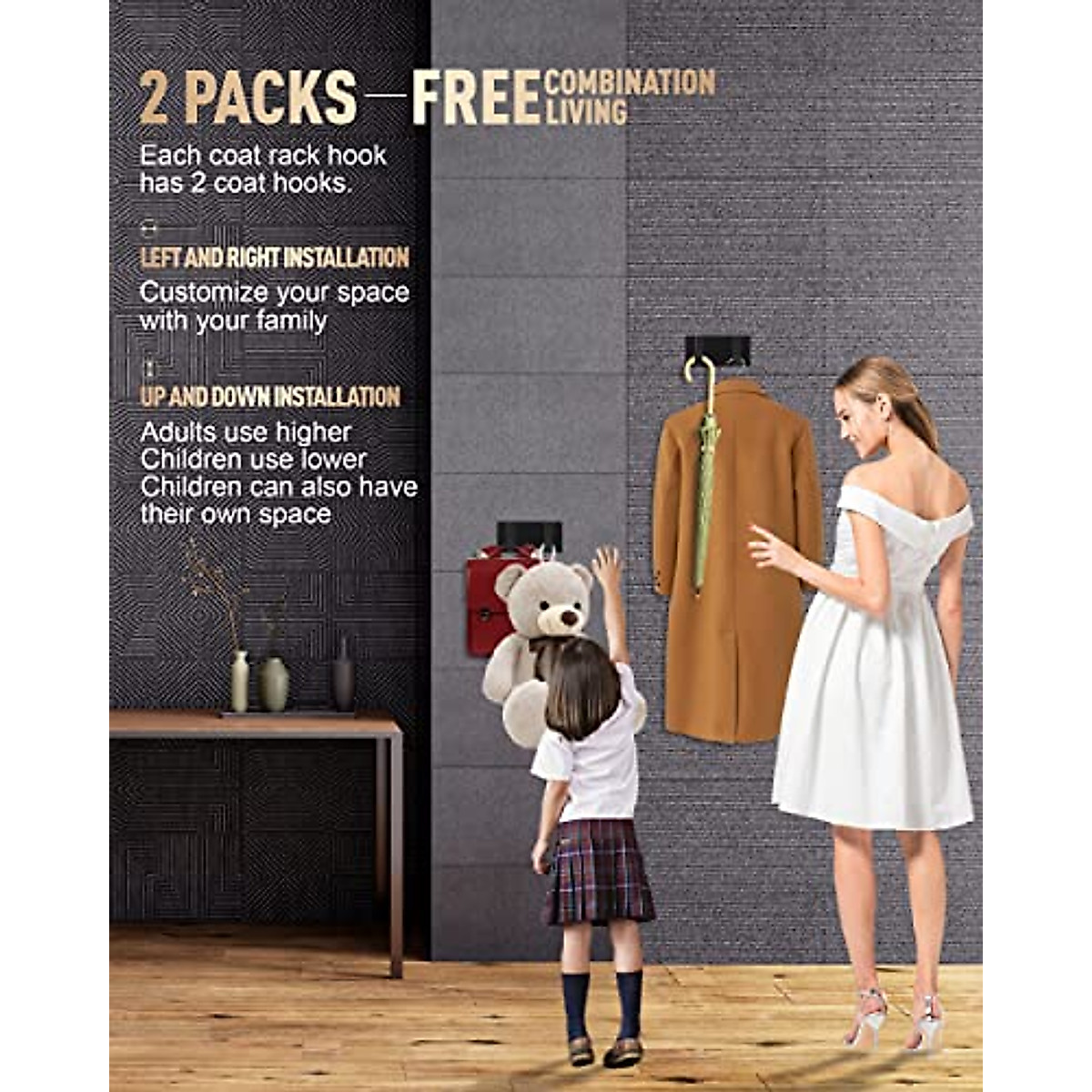 MrsJeggy 2 Pack Waterproof Folding Hideaway Coat Hooks，Retractable Hook，Space-Saving Hanger，Coat Hooks Wall Mounted，Aluminum Heavy Duty Wall Hooks，Wall Mounted Folding Coat Rack for Hat，Towel，Bag，Key