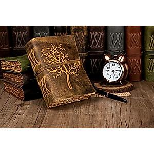 Vintage Leather Journal Tree of Life - Leather Bound Journal - Vintage Deckle Edge Paper - Sketchbook - Journal for Women Men - Book of Shadows by LEATHER VILLAGE (Distressed Brown, 8 inchesX6 inches)