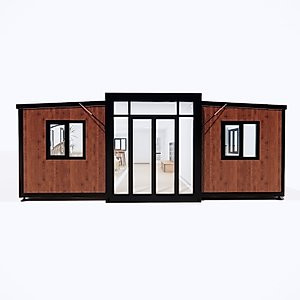 Portable Prefab House to Live In,19x20ft Expandable Tiny Container House with 2 Bedroom,1 Bathroom,1 Kitchen and 1 Living Room,Steel Frame Prefabricated Mobile Tiny Home for Hotel,Villa,Office