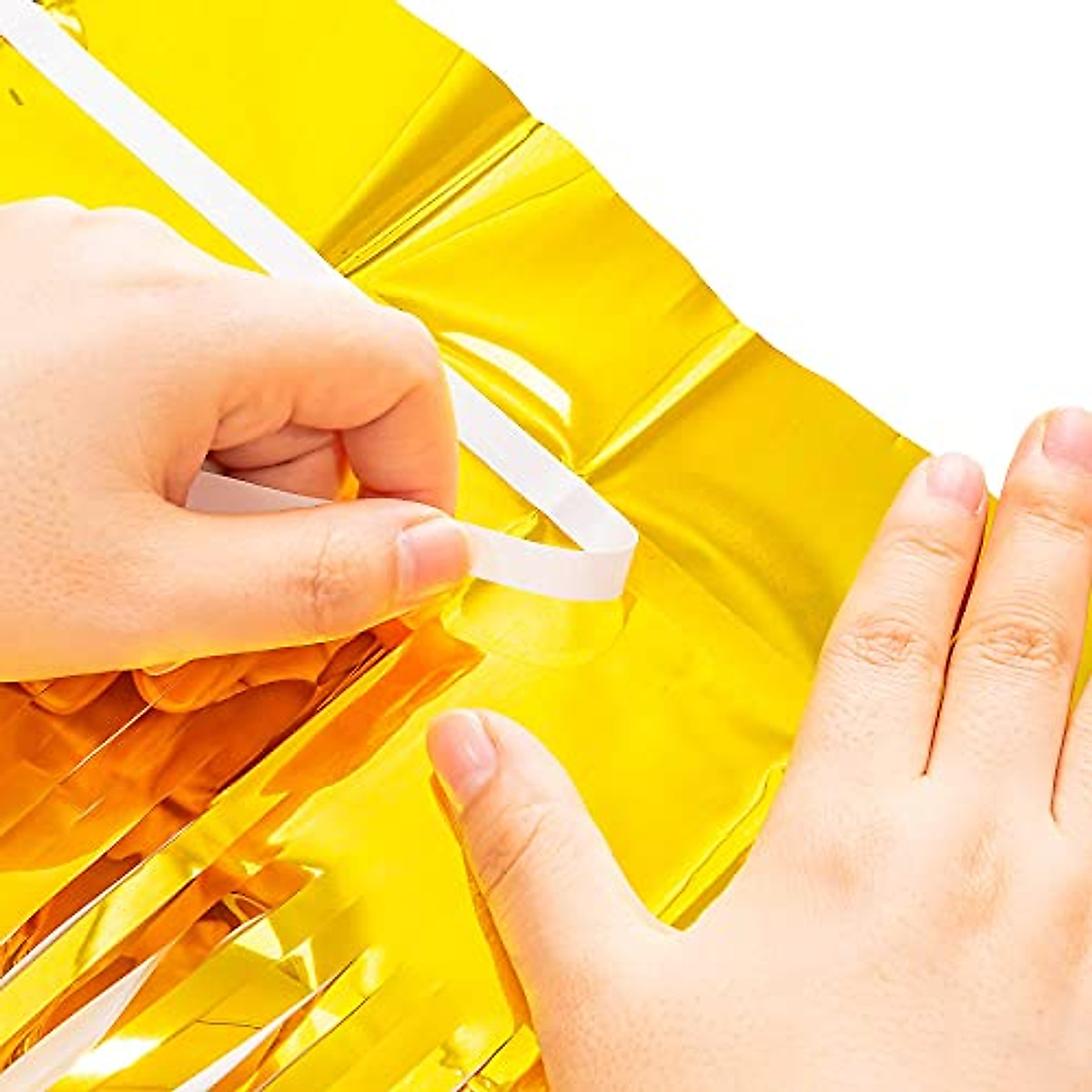 BRAVESHINE 3.2 ft x 8.2 ft Tinsel Foil Fringe Curtains Metallic Photo Booth Backdrops Party Supplies for Birthday Wedding Christmas Bridal Bachelorette Holiday Decorations - 2 Navy Blue + 2 Pure Gold