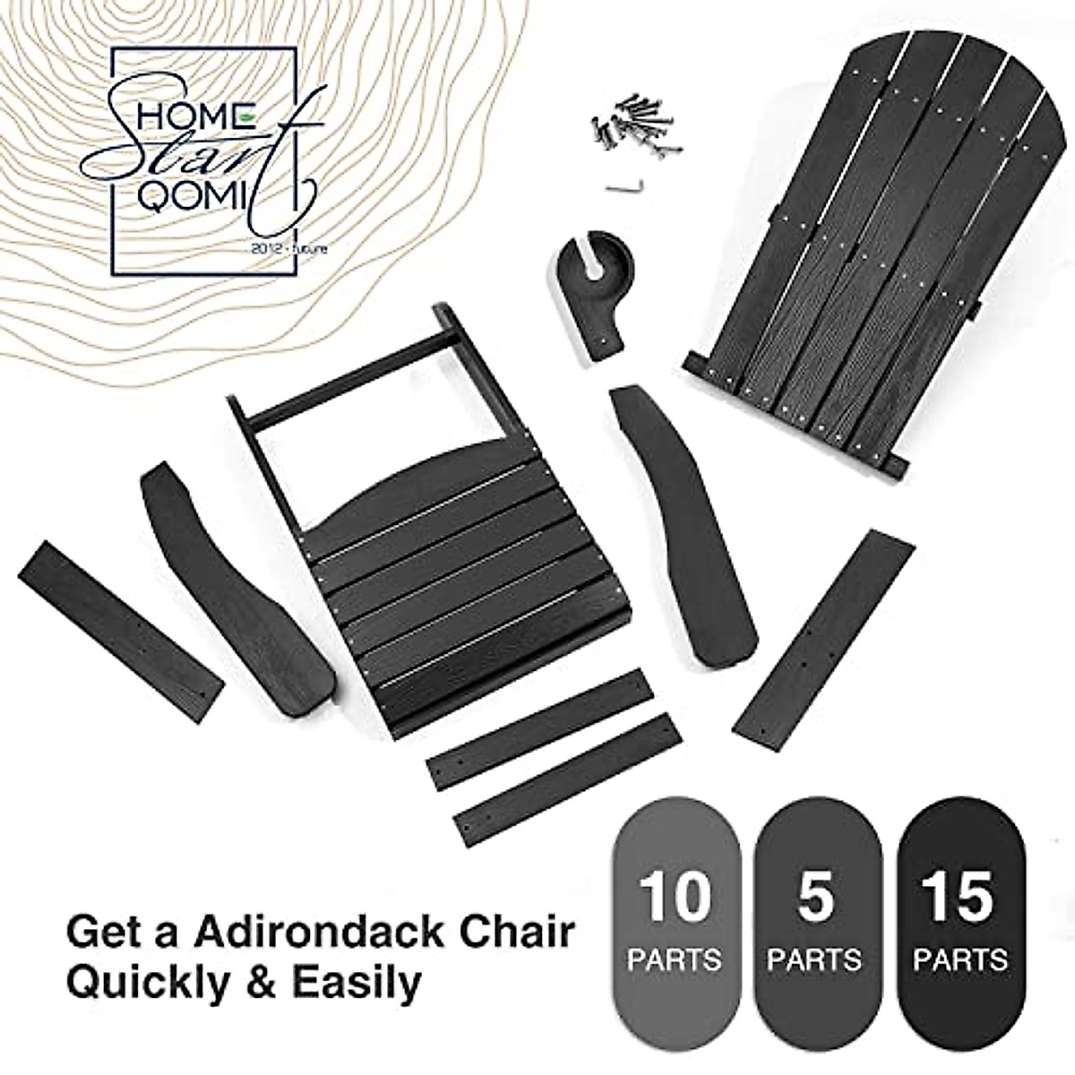 hOmeQomi Adirondack Chair, All Weather Resistant Plastic Chairs with Cup Holder, 5 Easy Steps to Install, Outdoor Chairs for Patio, Garden, Backyard Deck, Lawn, Fire Pit - Black