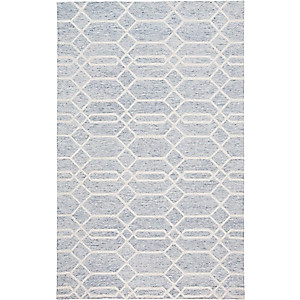 8' X 10' Blue And Ivory Wool Geometric Tufted Handmade Stain Resistant Area Rug