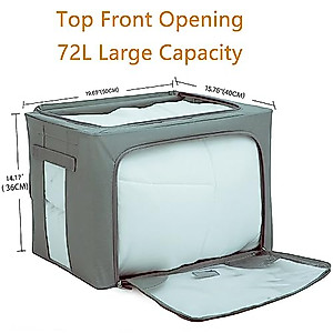 Tasmegol Foldable Clothes Storage Box Stackable Clear Window Closet Containers Organizer Bins Oxford Cloth Steel Frame Clothing Bags for Sweater Bedding Blanket