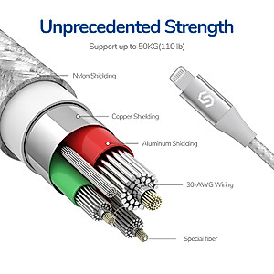 SYNCWIRE iPhone Charger Cable 10ft, [Apple MFi Certified] Long Lightning to USB Cable Double Braided Nylon iPhone Cord Compatible with iPhone 13 12 Mini 11 Pro Max XS XR X 8 7 6 Plus, Silver, 10 Foot