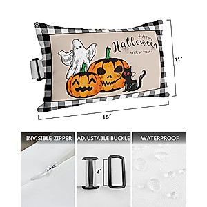 Recliner Head Pillow Ledge Loungers Chair Pillows with Insert Trick or Treat Pumpkin Ghost Black Cat Lumbar Pillow with Adjustable Strap Outdoor Waterproof Patio Pillows for Beach Pool Chair, 2 PCS