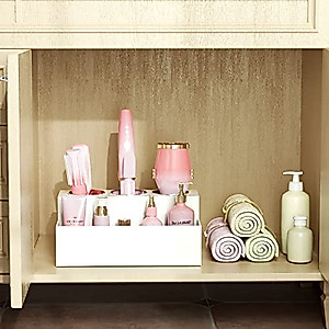 NIUBEE Hair Tool Organizer, White Acrylic Hair Dryer and Styling Holder, Bathroom Countertop Blow Dryer Holder, Vanity Caddy Storage Stand for Accessories, Makeup, Toiletries