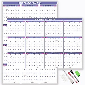2024 Wall Calendar Erasable 32"x48" Wet & Dry Erase Laminated 12 Month Annual Yearly Wall Calendar,2-Sided Vertical/Horizontal, Reversible,Erasable & Reusable Calendar for Home Office School (Purple)