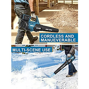 20V Blower Cordless Leaf Blower, 420 CFM 2Pcs 2.0Ah Battery Lightweight Leaf Blower Brushless Snow Blower Handheld Sweeper for Blowing Leaves, Dust, Snow Debris, Yard, Hard to Clean Corner