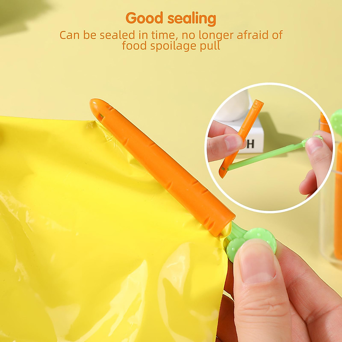 Refrigerator Sealing Clips, Cute Carrot Shape Food Bag Clips with Storage Box, Food Bag Sealer Clips for Kitchen, 2 Pack, 10 Pieces Total