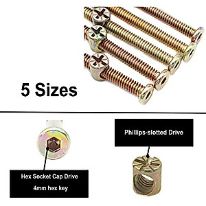 binifiMux Baby Bed Crib Screws Hardware Replacement Kit, 100pcs 1/4-20" Crib Hardware Screws Barrel Nuts Replacement Kit for Cot Chairs Furniture