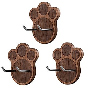 CrossCreek Espresso Portafilter Wall Rack, 3 PCS Walnut Wall Mounted Hanger Lovely Bear Paw Shape Wall Racks with 2 Stainless Steel Hooks Suitable for 51/54/58mm Portafilter 6296-50101-03A
