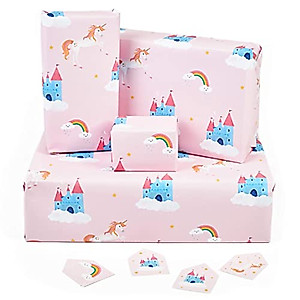 CENTRAL 23 Birthday Wrapping Paper - (x6) Pink Gift Wrap Sheets for Girls - Unicorn & Rainbow - New Baby - Magical Princess Giftwrap - Recyclable