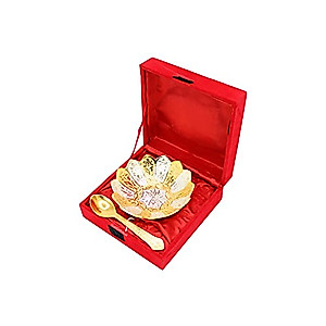 GoldGiftIdeas 4 Inch Gold-Silver Plated Lotus Serving Bowl, Brass Bowl for Gift, Return Gift for Wedding and Housewarming (Pack of 5)
