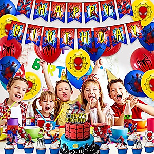 Spider Birthday Party Supplies and Decorations,Spider Themed Party For Kids Serves a Airwalker Balloon, Cupcake Toppers,Banner,Latex Balloons and Bottle Stikers