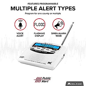 Midland - WR120B/WR120EZ - NOAA Emergency Weather Alert Radio - S.A.M.E. Localized Programming, Trilingual Display, 60+ Emergency Alerts, & Alarm Clock (WR120B - Box Packaging)