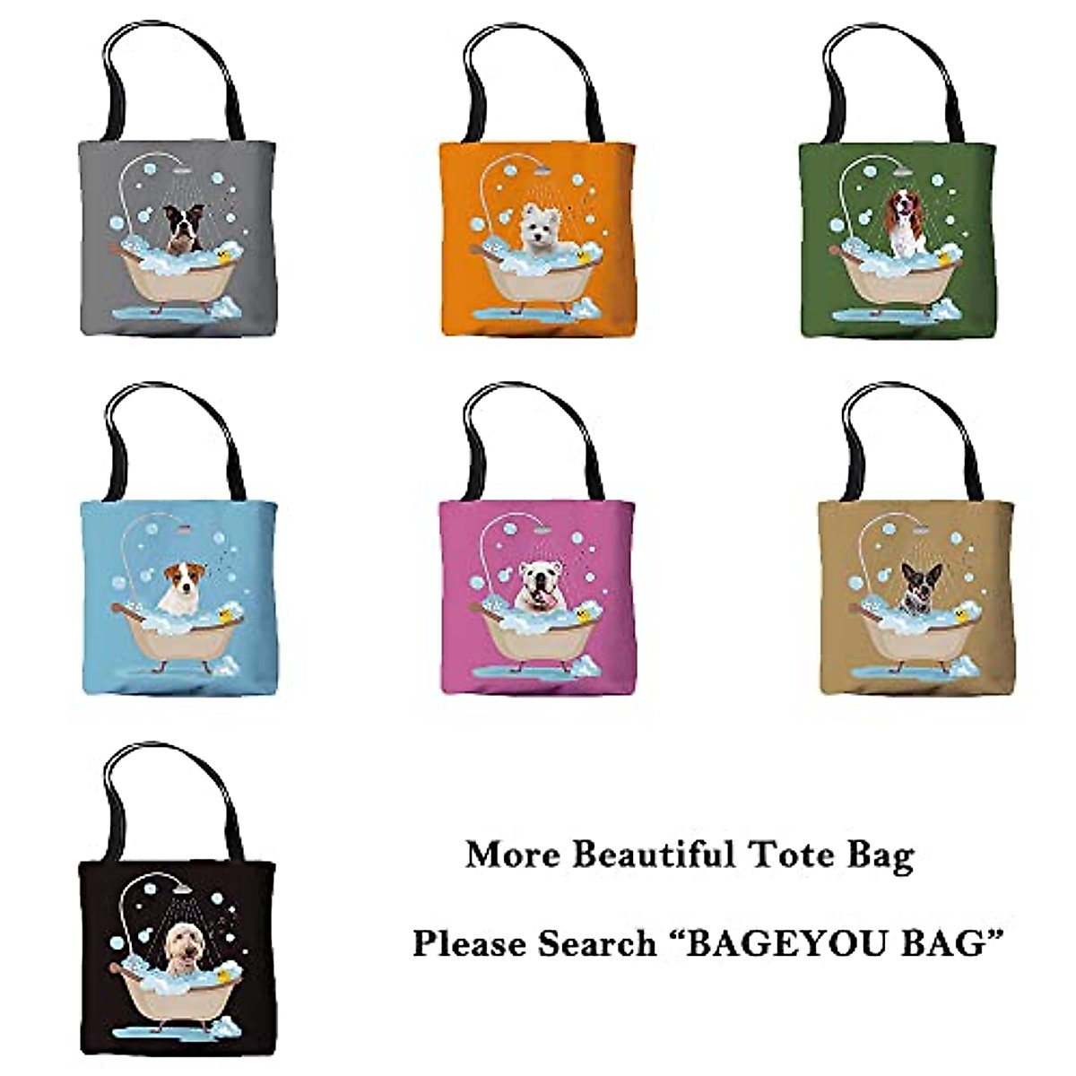 BAGEYOU Cute Shiba Inu Take a Shower Tote Bag Dog with Yellow Duck Casual Shoulder Shopping Bags for Woman Girls Black