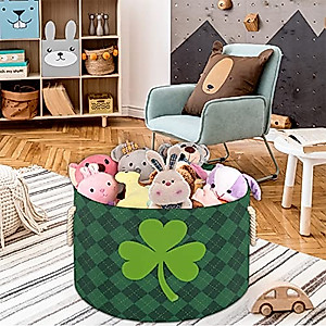 Green Clover Paid Background Large Round Baskets for Storage Laundry Baskets with Handles Blanket Storage Basket for Bathroom Shelves Bins for Organizing Nursery Hamper Girl Boy