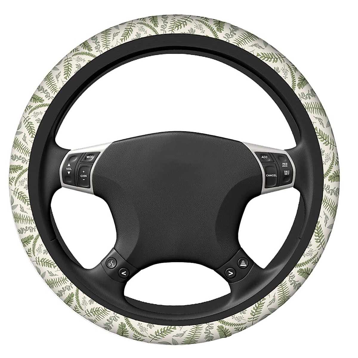 Swono Leaves Green Universal 15" Steering Wheel Covers Green Leaves and Fern Plants Cute Car Steering Wheel Cover for Men Women Girls Car Accessories