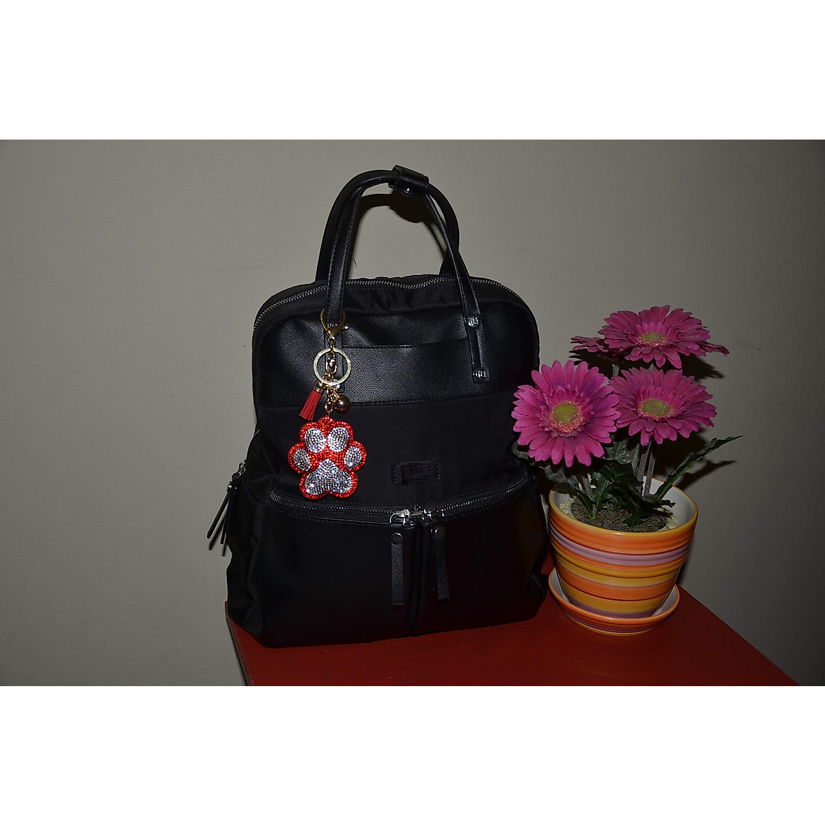 Popfizzy Red Paw Print Keychain for Women, Bling Backpack Keyrings, Cute Dog Purse Charms, Rhinestone Gifts for Dog Lovers