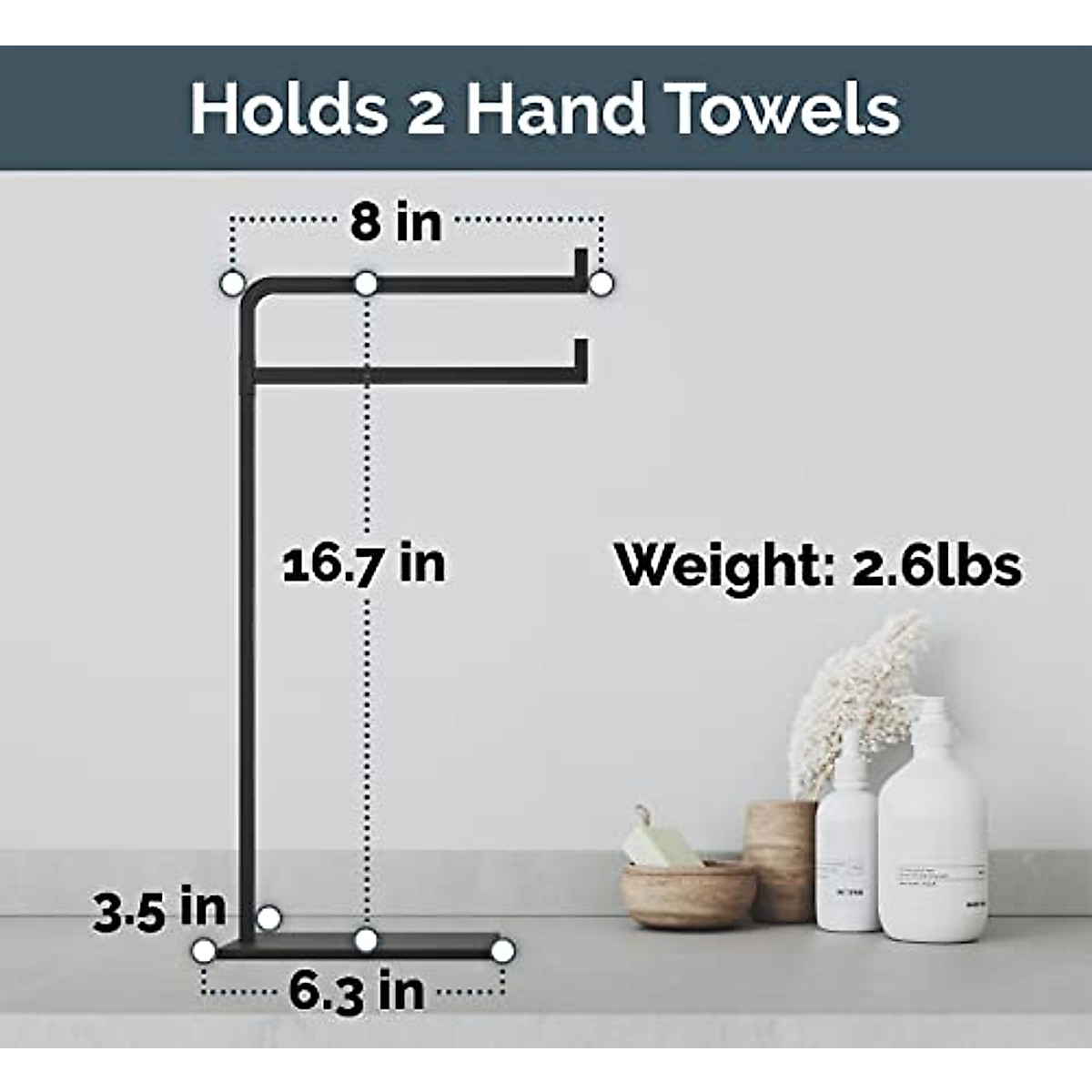Hand Towel Stand for Bathroom Counter - 17" Black Countertop Towel Stand - Holds 2 Towels - Countertop Towel Holder Stand - Standing Hand Towel Holder for Bathroom Countertop - Fingertip Towel Holder