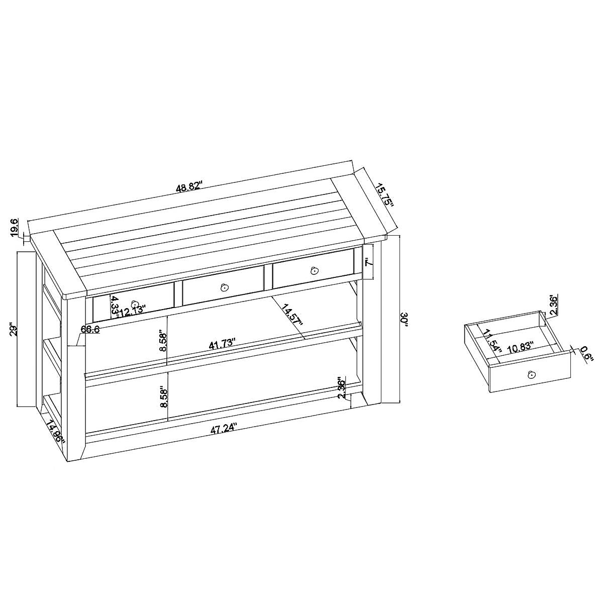YWUFUART 48 Inch Solid Wood-Console Table-Sofa Table-Storage Cabinet with 3 Drawers and 2 Shelves for Entryway Hallway Living Room (Blue)