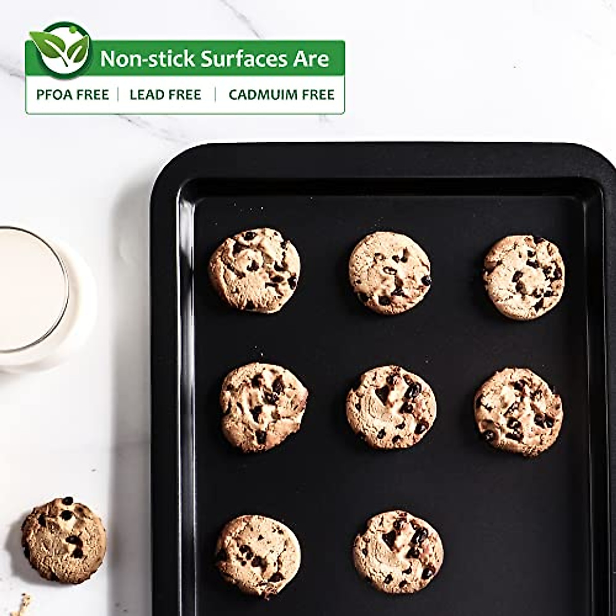 HONGBAKE Baking Sheet Pan Set, Cookie Sheet for Oven, Nonstick Bakeware Sets with Wider Grips, 3 Pack Half/Jelly Roll/Quarter Baking Tray, Premium, Dishwasher Safe - Dark Grey