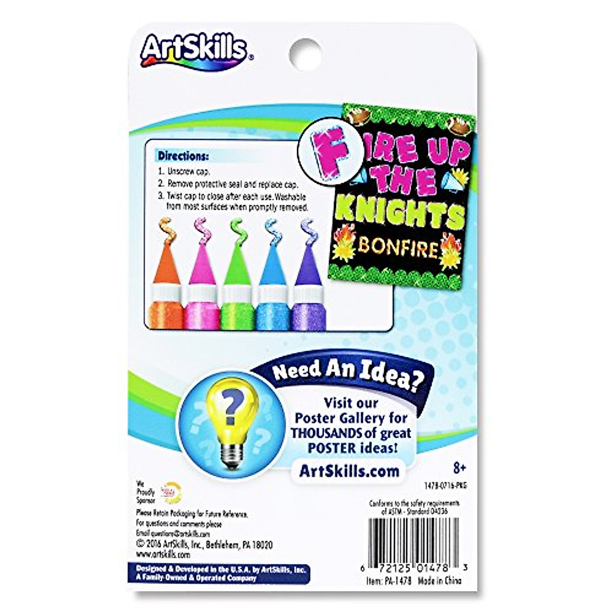 ArtSkills Puffy Neon Jumbo Rainbow Glitter Glue Pens, 5 Colors, 5 Count