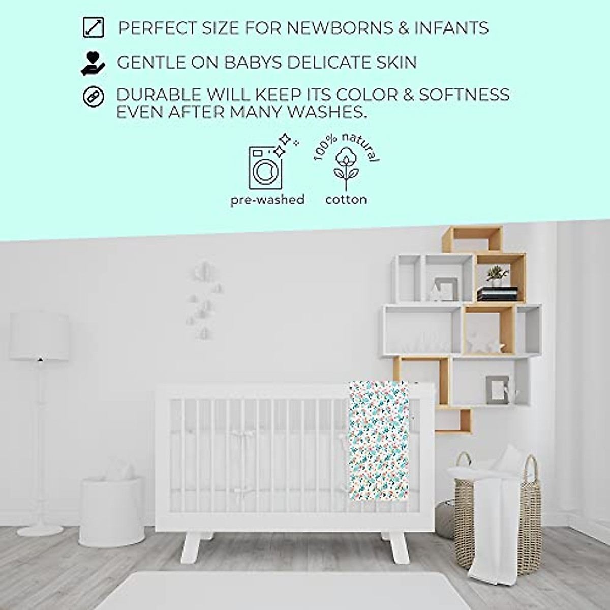 MODERN BABY Muslin Swaddle Blankets Newborn 2 Pack Soft Baby Wraps for Baby Girl 100% Cotton, White Floral