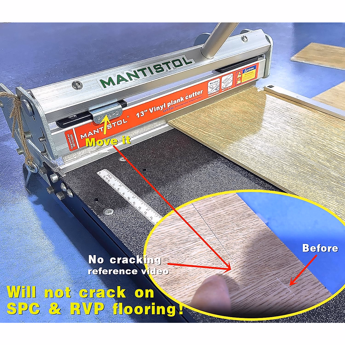 MantisTol 13" Pro SPC, LVP, LVT, WPC, RVP, VCT, PVC and Rigid Core Vinyl Flooring Cutter LVT-330; Cuts up to 5/16" (8mm) thick; Best Buy !