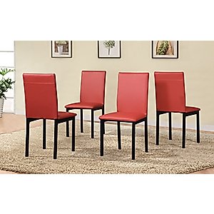 Roundhill Furniture Noyes Faux Leather Metal Frame Dining Chair, Red 17.5D x 21.5W x 36H in