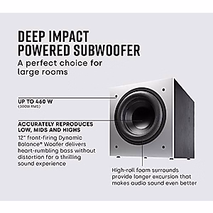 Polk Audio PSW505 12" Powered Subwoofer - Deep Bass Impact & Distortion-Free Sound, Up to 460 Watts, Easy Integration with Home Theater Systems, BLACK