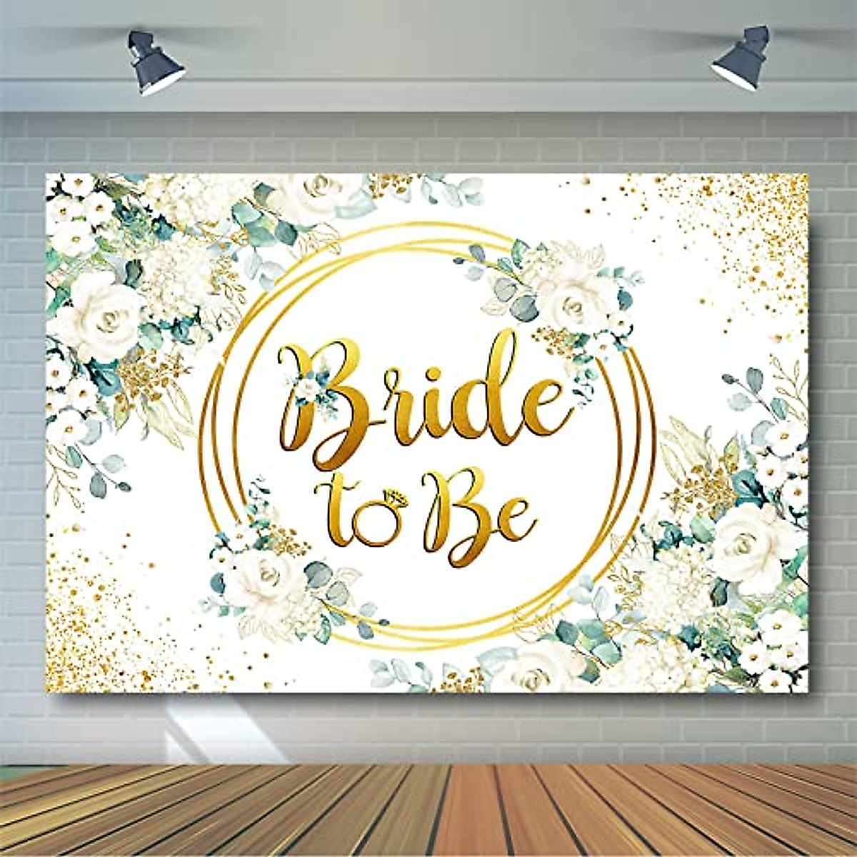 Avezano Bridal Shower Backdrop for Batcholette Party Bride to Be Green and Gold Eucalyptus Leave White Rose Flower Engagement Party Decorations Background Photoshoot (7x5ft)