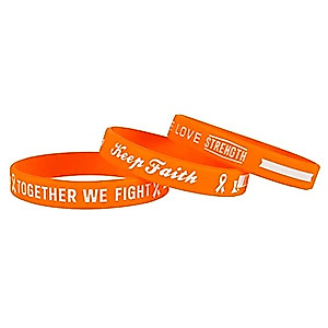 Sainstone Orange Awareness Ribbon Silicone Bracelets with Motivational Saying - FAITH, HOPE, LOVE, KEEP FAITH, BE STRONG - Cancer & Cause Wristbands Gifts for Men Women, Patients, Family (Unisex)