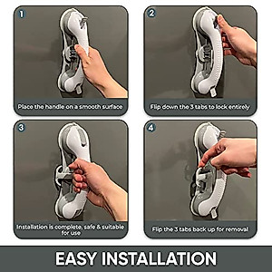 3 Suction Cup Grab Bars for Bathtubs and Showers, Shower Handles for Elderly Suction, Bathroom Accessories for Shower Chair, Grab Bars for Elderly for Wall, Handicap Grab Bars for Senior (2pack)