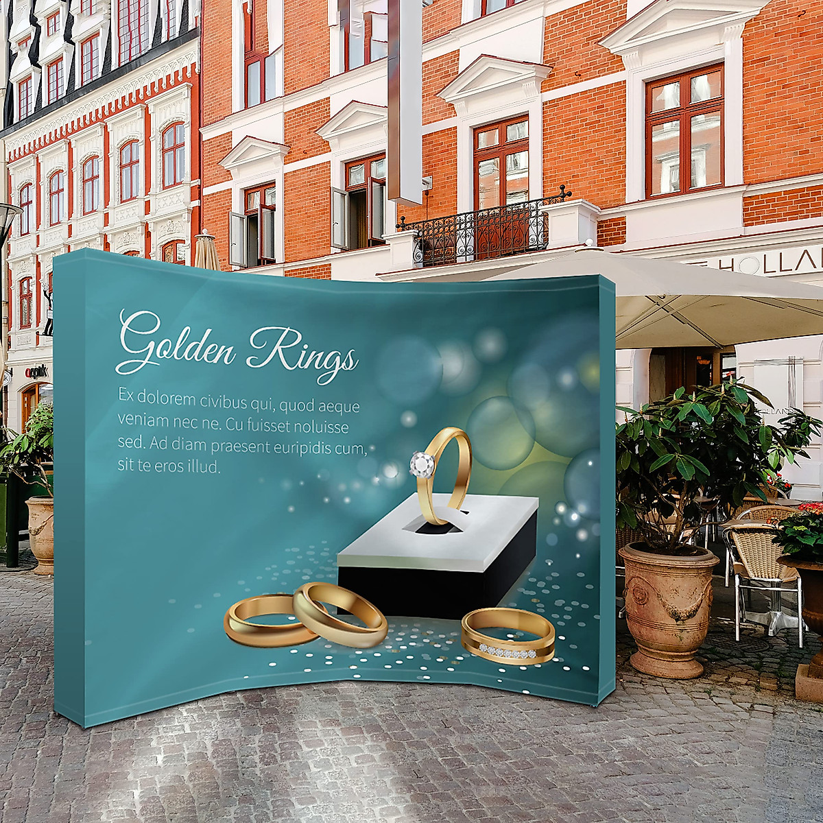 BANNER BUZZ BannerBuzz Fabric Pop Up Curved Display, Graphic with Hardware, 230 GSM, Polyester Fabric, 17 mm Pole Diameter, 1.4 mm Thick Pole, 1440 DPI Dye Sublimation Printing (10' W X 8' H)