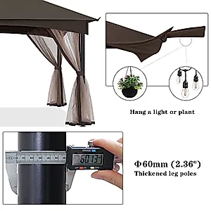 MASTERCANOPY Tool Free Patio Gazebo Screw Free Easy Installation Outdoor Garden Gazebo with Netting Walls (11x11,Dark Brown)