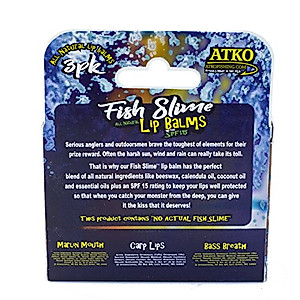 Atko Fish Slime Lip Balm-All Natural 3 Flavors-Carp Lips(unflavored), Bass Breath(Peppermint), Marlin Mouth(Citrus) (Fish Slime 3 Pack)
