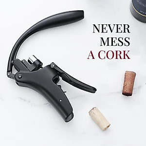KITVINOUS Wine Opener, Vertical Lever Corkscrew with Non-Stick Worm, Compact Wine Bottle Opener Manual with Two-Motion Ergonomic Handle and Build-in Foil Cutter, Extra Spiral, Black
