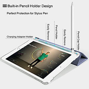 Aoub Case for iPad 6th/5th Generation 9.7 inch, Trifold Stand Auto Sleep/Wake Slim Smart Cover Frosted Translucent Soft TPU Shockproof Case with Pencil Holder for iPad 9.7 2018/2017, Purple