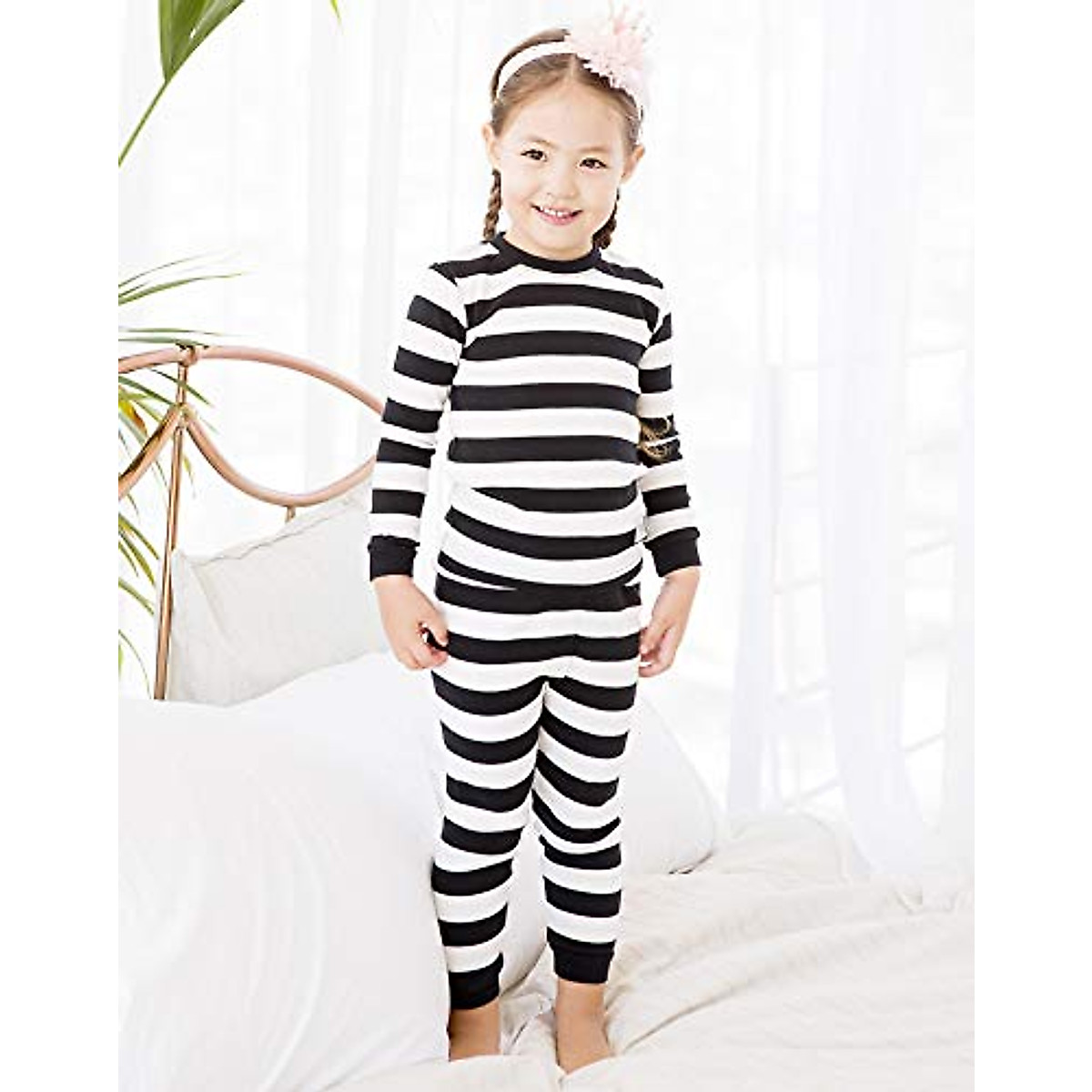 VAENAIT BABY Kids Girls Sleepwear Pajama 2pcs Set Color Magic Black White XL