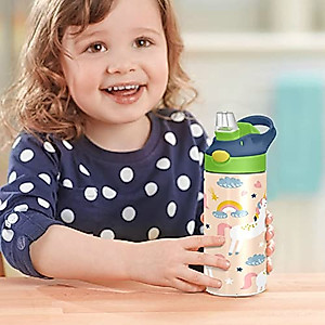 Unicorns Star Heart Kids Water Bottle, BPA-Free Vacuum Insulated Stainless Steel Water Bottle with Straw Lid Double Walled Leakproof Flask for Girls Boys Toddlers, 12Oz