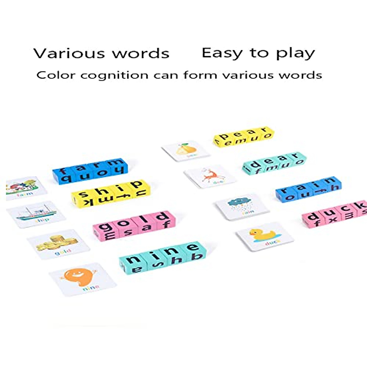 Crossword Puzzle, Matching Letter Game, Premium Wooden Alphabet Flash Cards Matching Sight Words ABC Letters, Wooden Blocks Spelling Game,Wooden Fun Spelling Words with Cards,for Ages 3-5 Kids (1 Set)